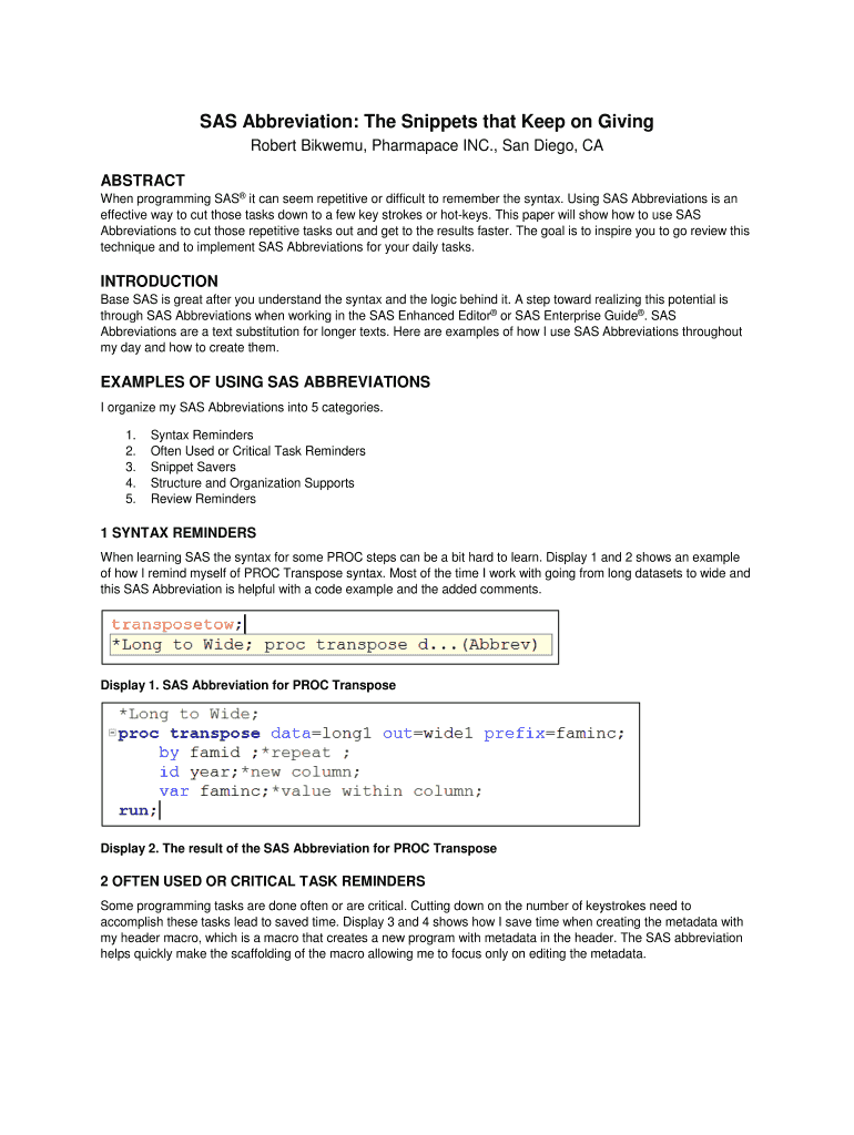 Fillable Online SAS Abbreviation: The Snippets that Keep on Giving Fax ...