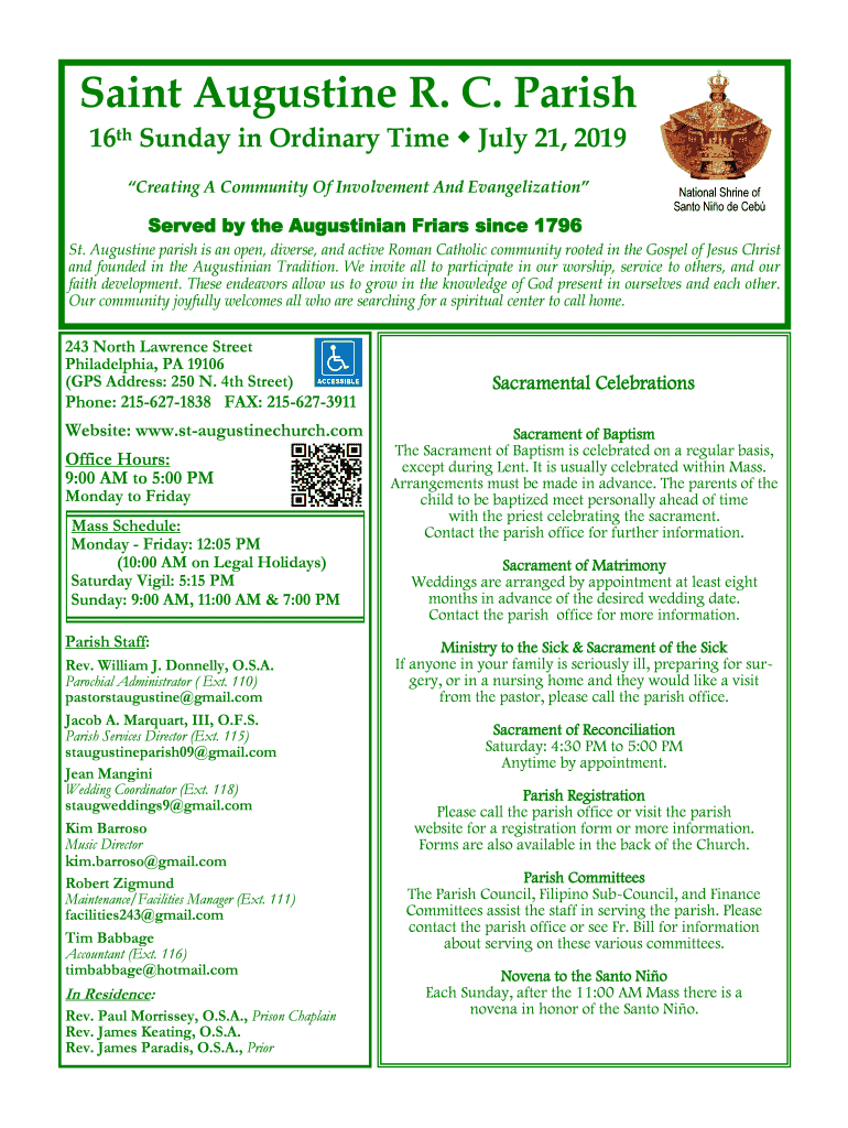 Fillable Online St. Augustine Catholic Parish: Saint Augustine Catholic ...