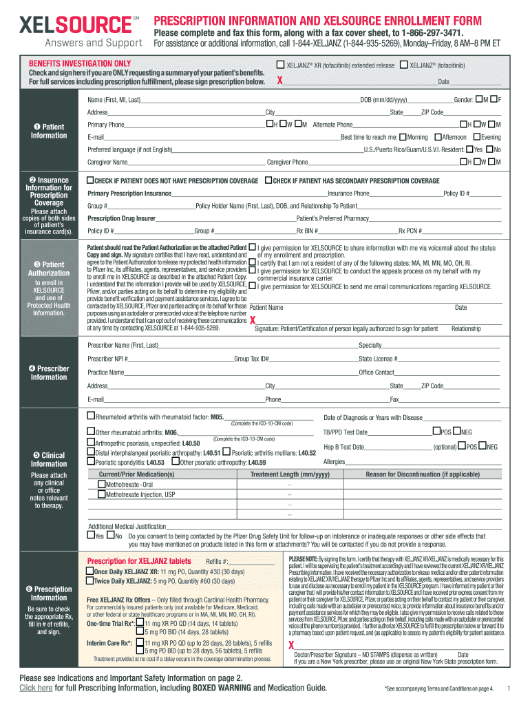 Fillable Online XELSOURCE Prescription Information and XELSOURCE ...