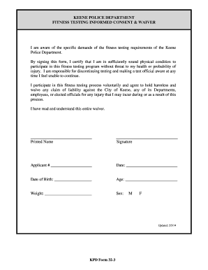 Fillable Online Fitness Testing Informed ConsentWaiver KPD Form 32-3 ...