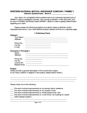 Fillable Online Claim Info - Western National Insurance Fax Email Print ...