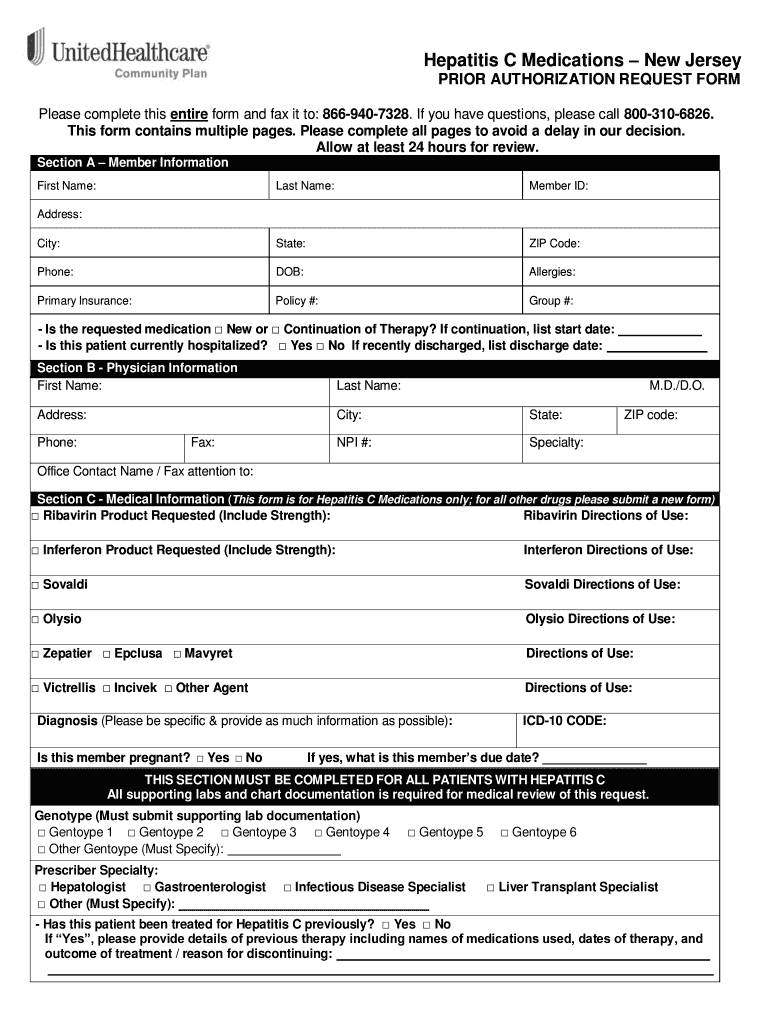 Fillable Online Hepatitis C Medications New Jersey PRIOR AUTHORIZATION ... Fax Email Print ...