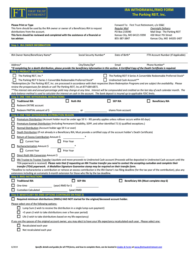 Fillable Online IRA WITHDRAWAL/RMD FORM The Parking REIT, Inc. Fax ...