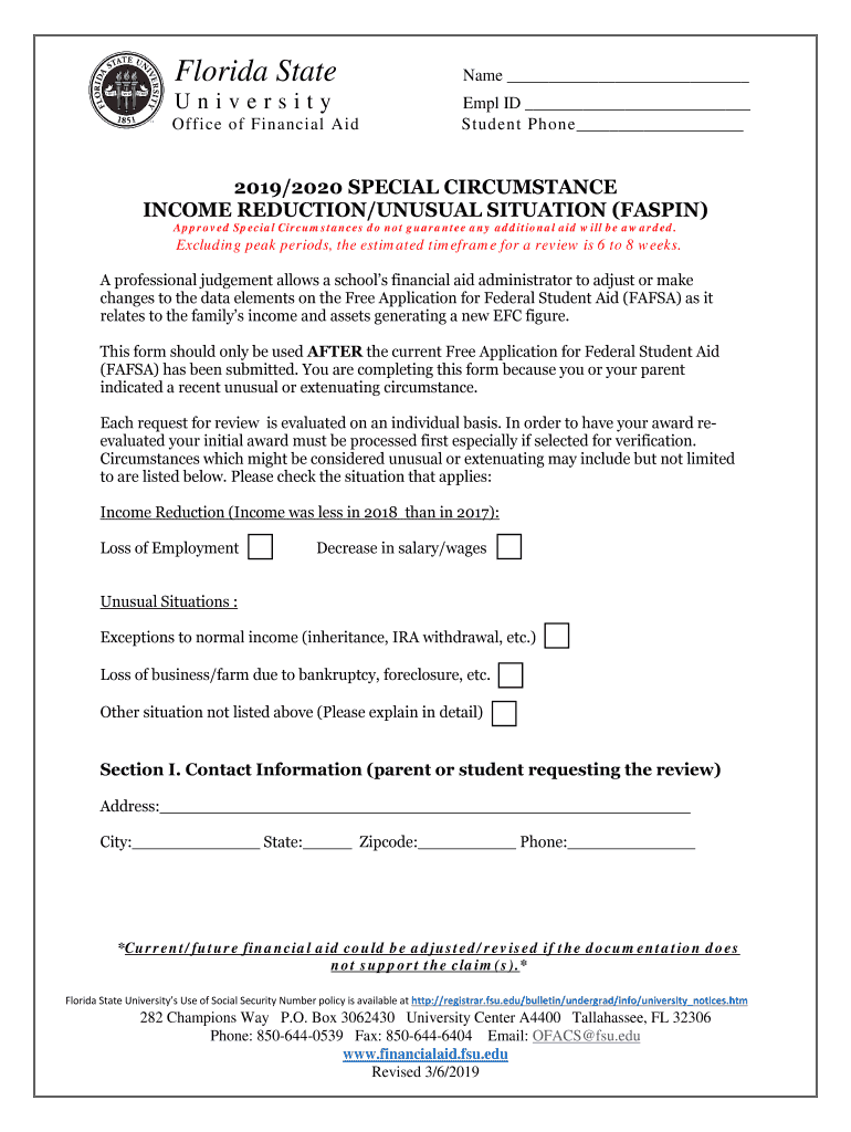 Fillable Online financialaid fsu A professional judgement allows a ...