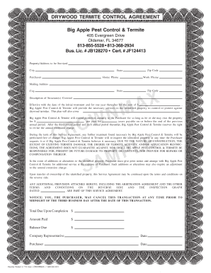 Fillable Online DRYWOOD TERMITE CONTROL AGREEMENT Fax Email Print ...