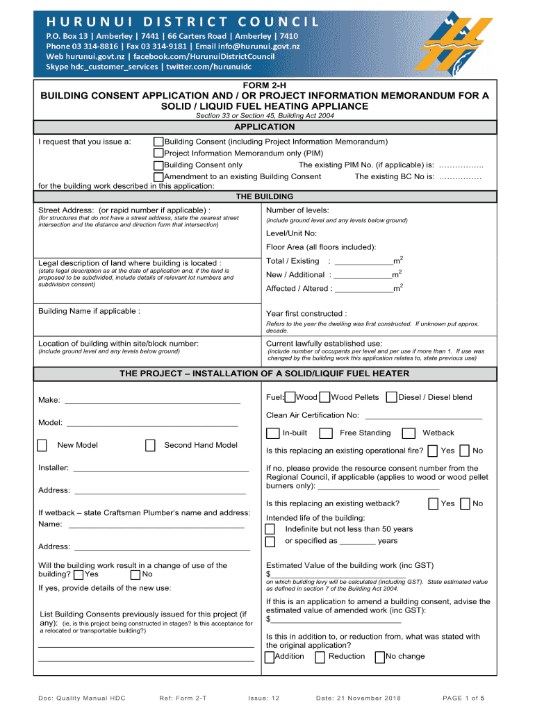 Fillable Online Form 2 Application for Building Consent and/or Project ...