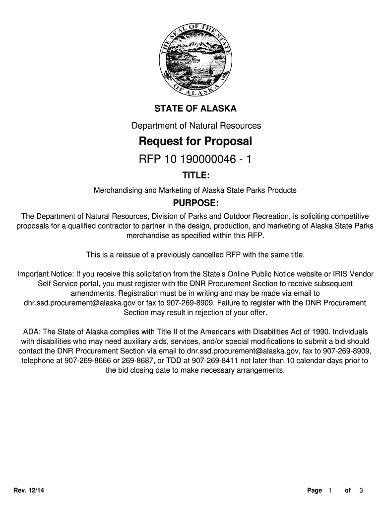 Fillable Online aws state ak Request for Proposal RFP 10 190000046 - 1 - AWS.state.ak.us Fax ...