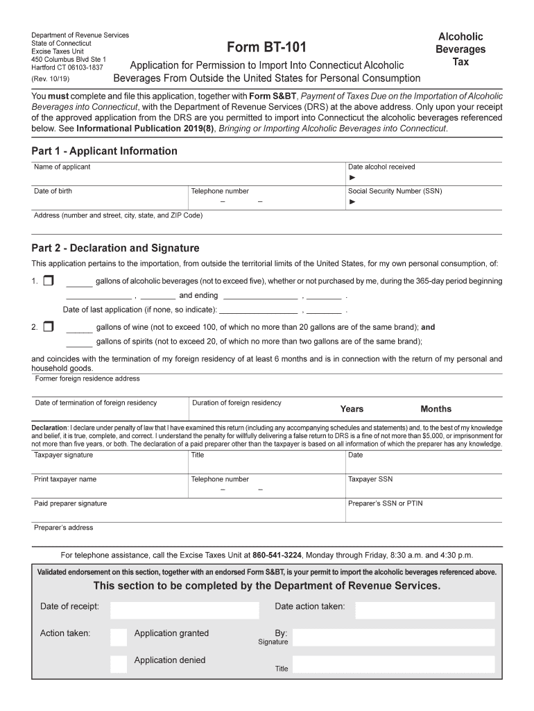 Fillable Online Alcoholic Form BT-101 Beverages - portal.ct.gov Fax ...