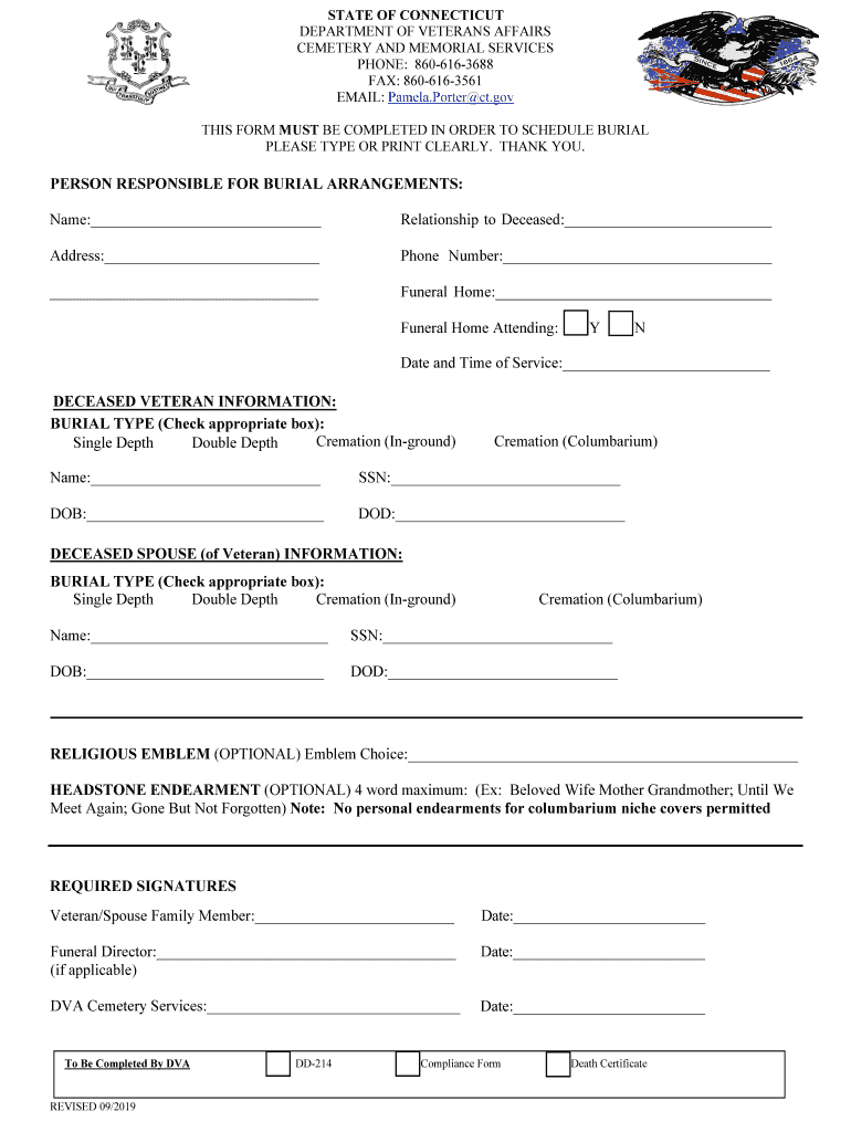 Fillable Online Burial in a Private CemeteryND Department of Veterans ...