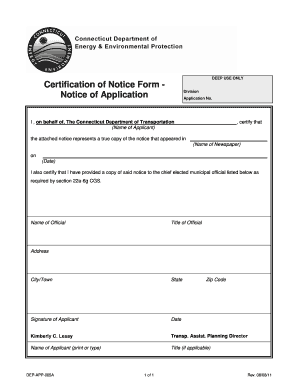 Fillable Online Certification of Notice Form - Notice of Application ...