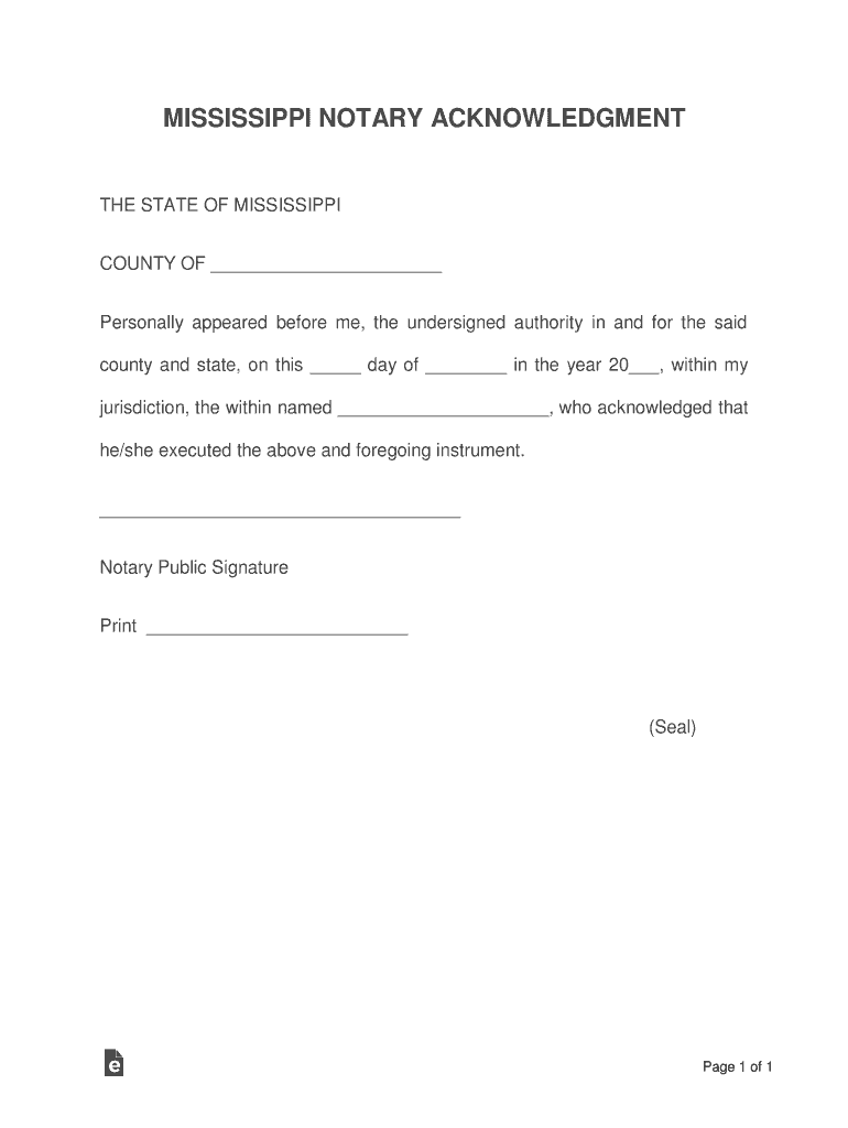 Mississippi Notary Acknowledgement - Fill Online, Printable, Fillable, Blank | pdfFiller