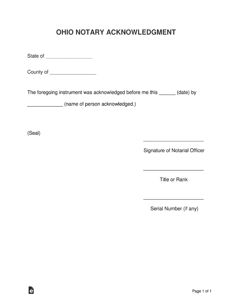 Fillable Online Ohio Notary Acknowledgement Form Fax Email Print ...