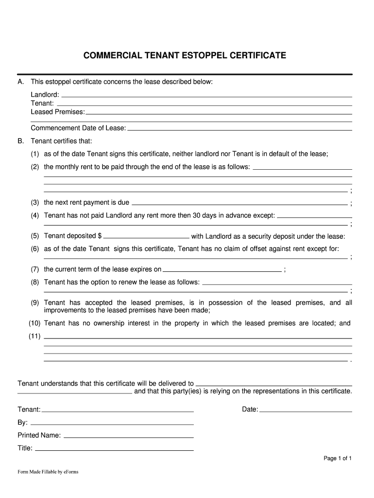 Commercial Estoppel Form Fill Online Printable Fillable Blank PdfFiller
