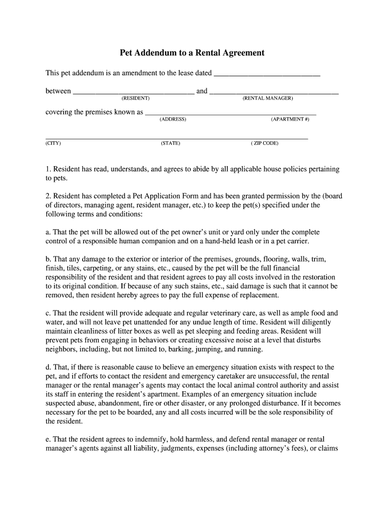 Pet Rental Form Fill Online Printable Fillable Blank PdfFiller Pet Rental Form Fill Online Printable Fillable Blank PdfFiller