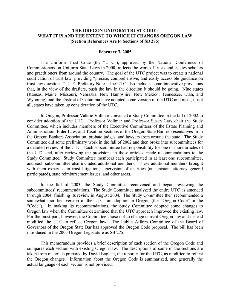 1 THE OREGON UNIFORM TRUST CODE - Oregon State Bar: Fill out & sign ...