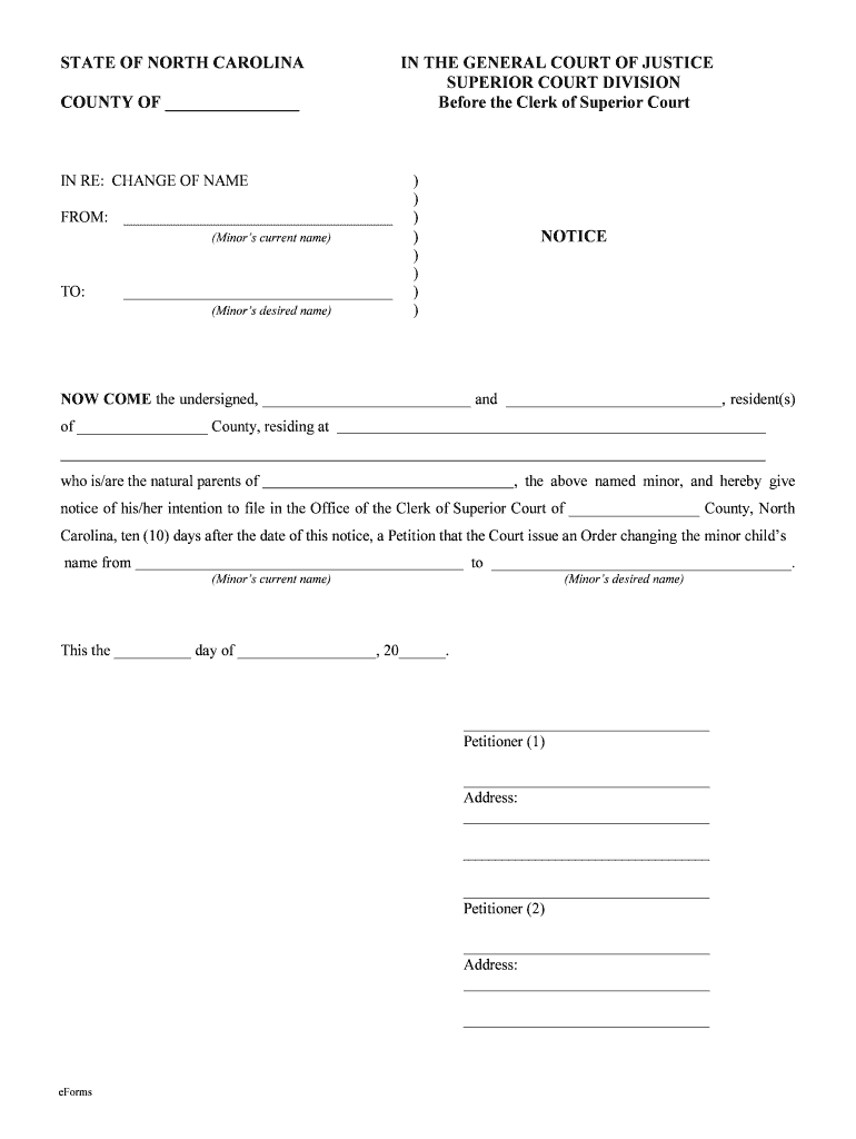 NC Notice For Name Change Of Minor Complete Legal Document Online NC Notice For Name Change Of Minor Complete Legal Document Online