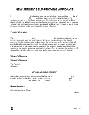 Fillable Online New Jersey Self-Proving Affidavit Form Fax Email Print ...