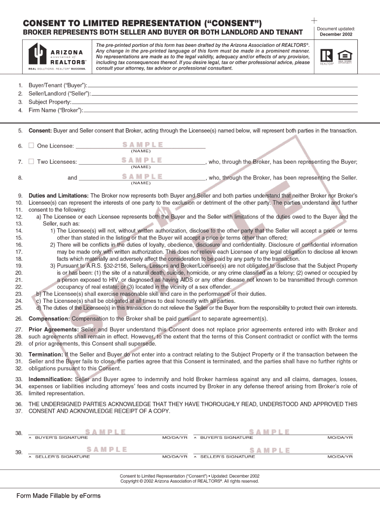 Fillable Online Arizona Sample Consent to Limited Representation Fax ...