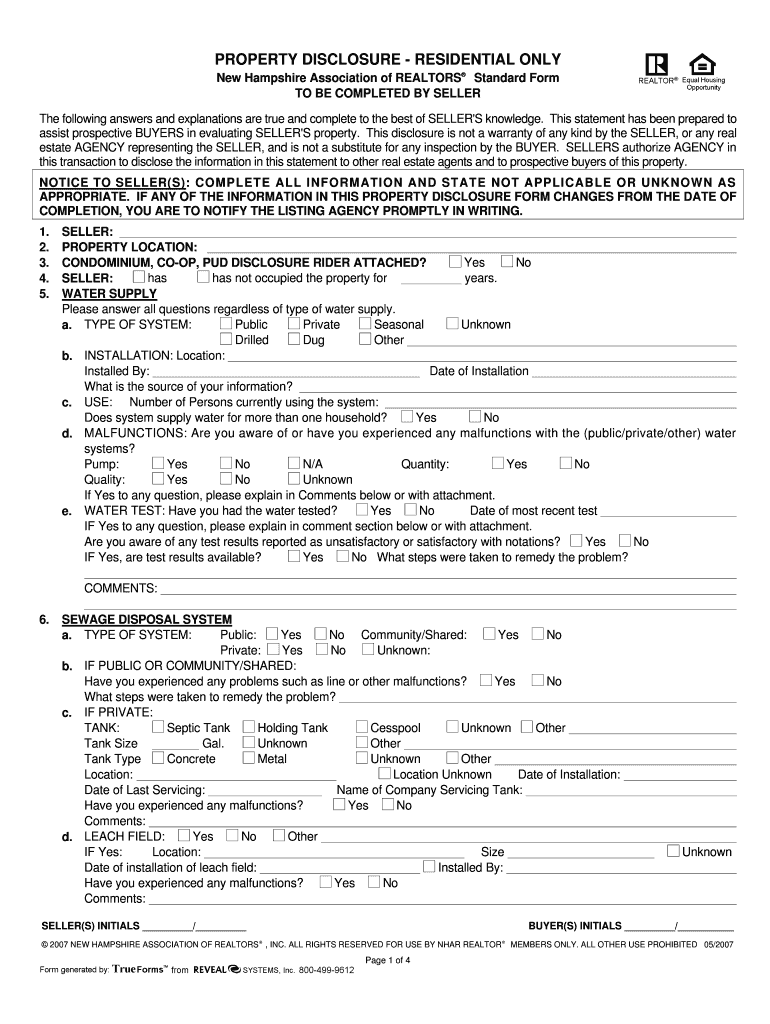 Fillable Online New Hampshire Property Disclosure Form Fax Email Print - pdfFiller