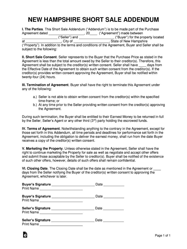 Short sale addendum: Fill out & sign online | DocHub