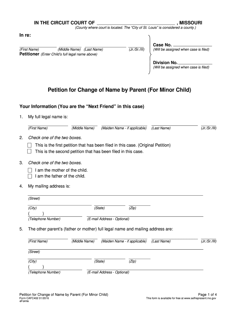 Petition For Change Of Name By Parent Form CA402 Fill Out Sign 