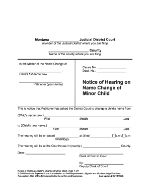 Fillable Online Notice of Hearing on Name Change of Minor Child Fax ...