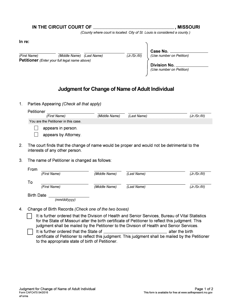 Judgment for Change of Name of Adult Individual Form CAFC470: Fill out ...