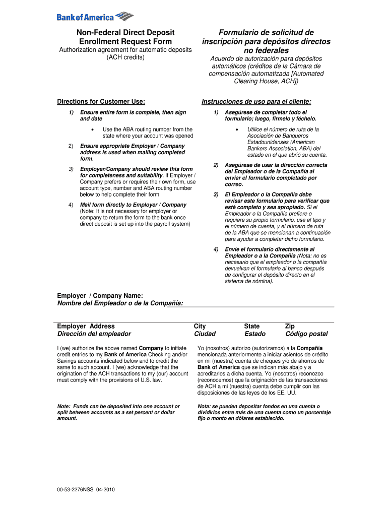 Bofa Direct Deposit Form Fill Out Sign Online DocHub