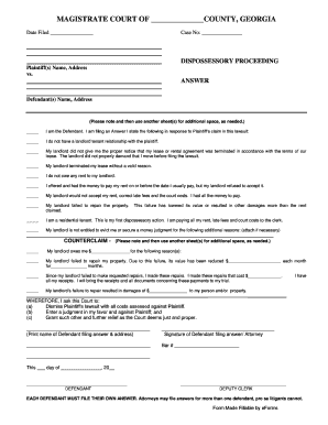 Fillable Online Georgia Dispossessory Answer Form Fax Email Print ...