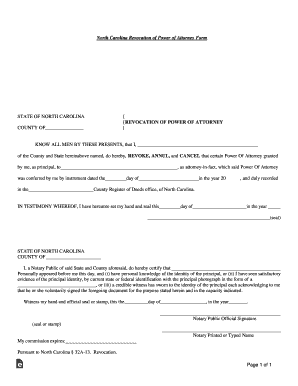 Fillable Online Free North Carolina Revocation of Power of Attorney ...