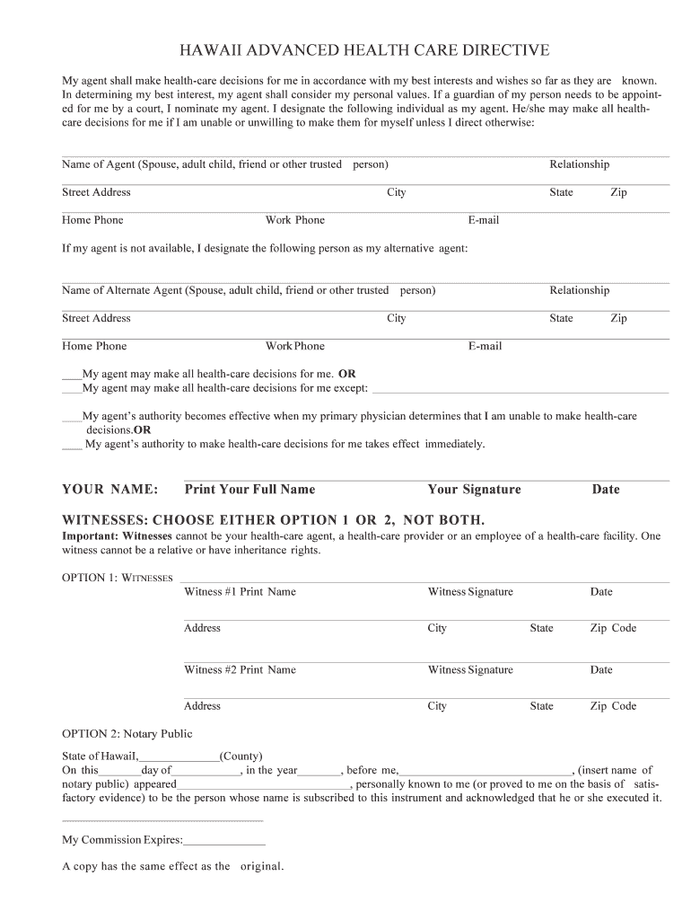 Hawaii health care directive: Fill out & sign online | DocHub