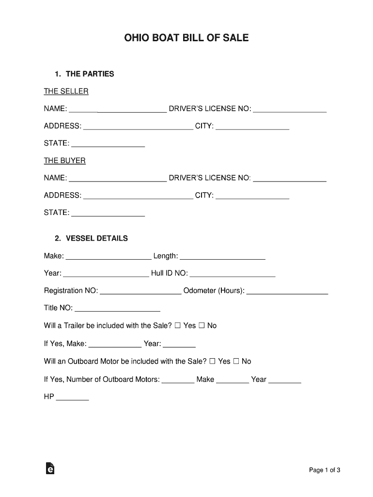 Fillable Online Free Ohio Boat Bill of Sale Form - WordPDFeFormsFree ...