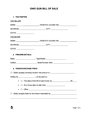 Ohio Gun Bill of Sale - Blank Fillable Template | Fill Out, Print ...