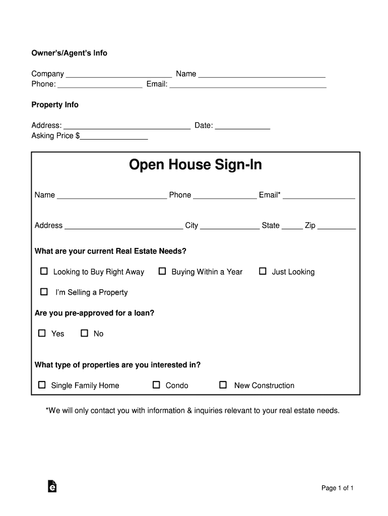 Fillable Online Open House Sign in Sheet Detailed Fax Email Print ...