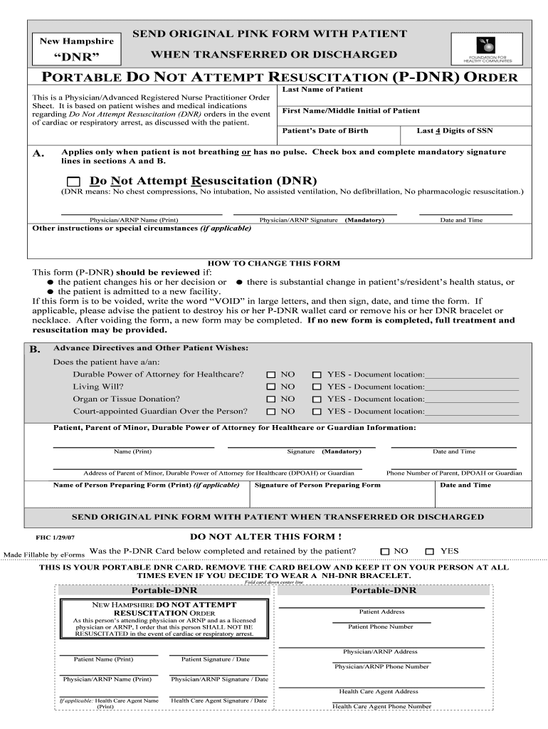 Fillable Online Do Not Resuscitate (DNR)/Do Not Attempt Resuscitation ...