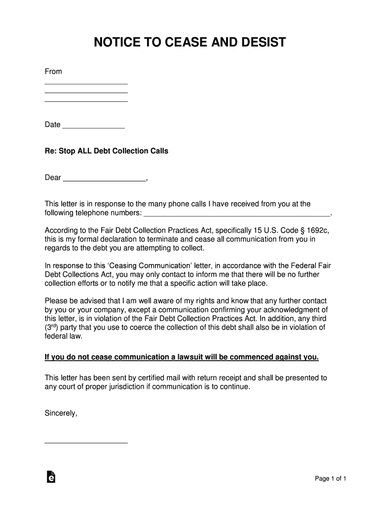 Fillable Online 25+ Cease and Desist Letter Samples & Examples ...