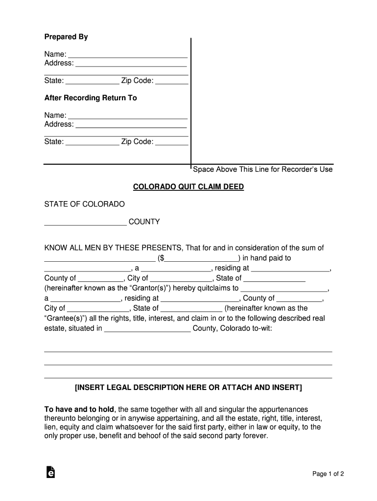 Fillable Online Colorado Quit Claim Deed Form Fax Email Print - pdfFiller