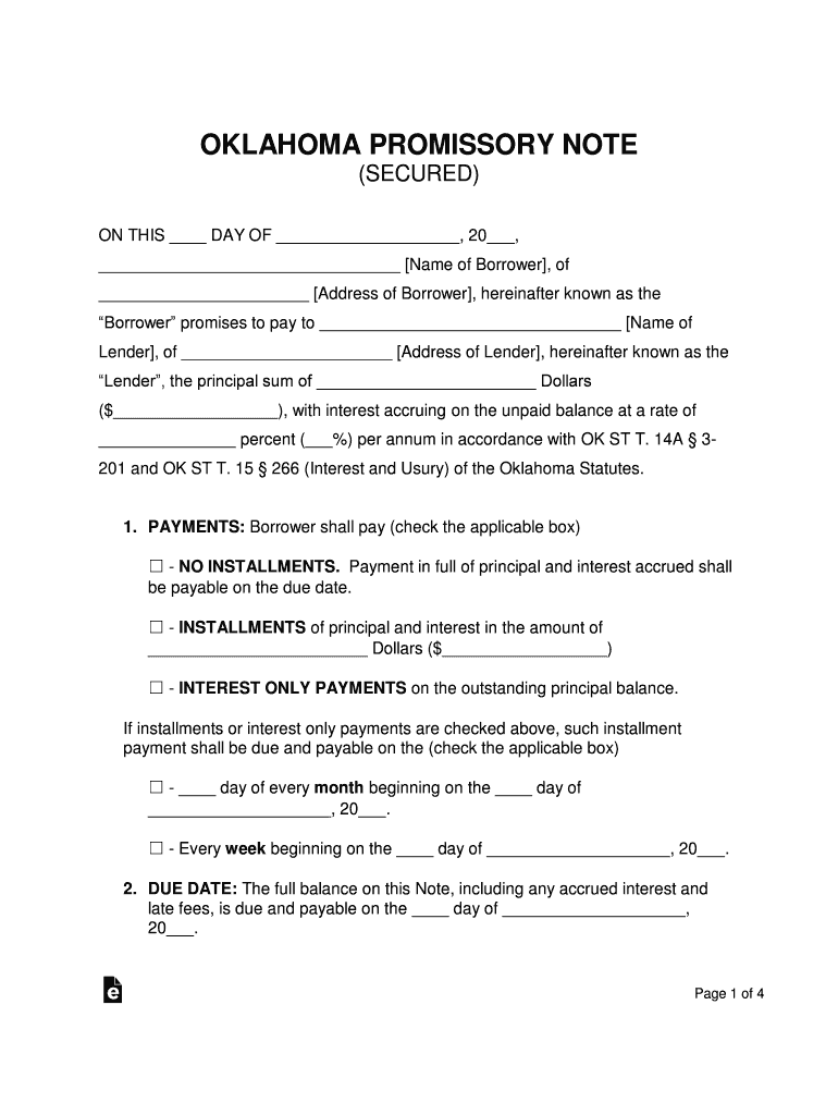 Fillable Online promissory note template oklahoma Fax Email Print ...