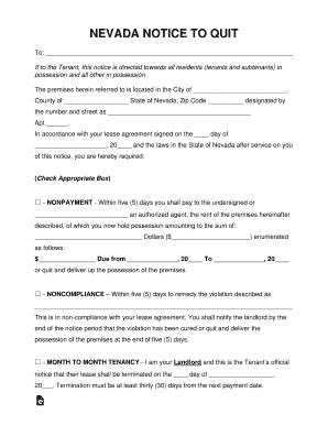 Fillable Online Nevada Eviction Notice to Quit Form Fax Email Print ...