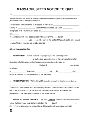 Fillable Online Massachusetts Eviction Notice to Quit Form Fax Email ...