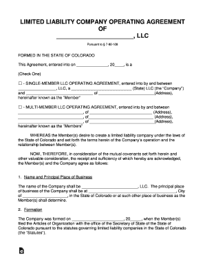 Fillable Online Colorado LLC Operating Agreement Template Fax Email ...