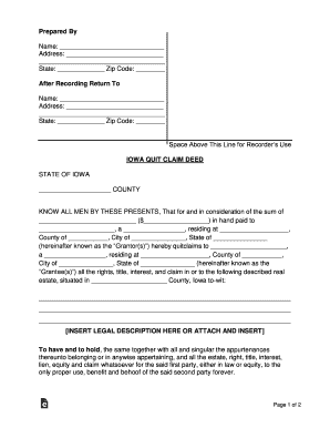 Fillable Online Iowa Quit Claim Deed Form Fax Email Print - pdfFiller
