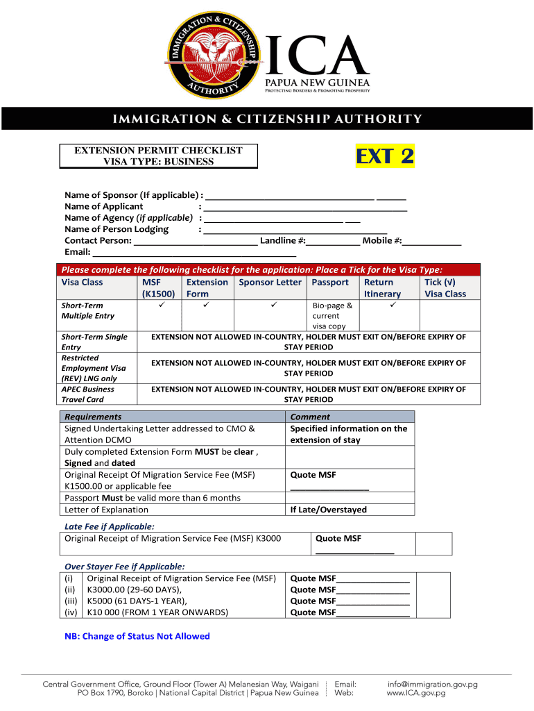 Fillable Online Visa Class MSF (K1500) Extension Fo - ICA Fax Email ...