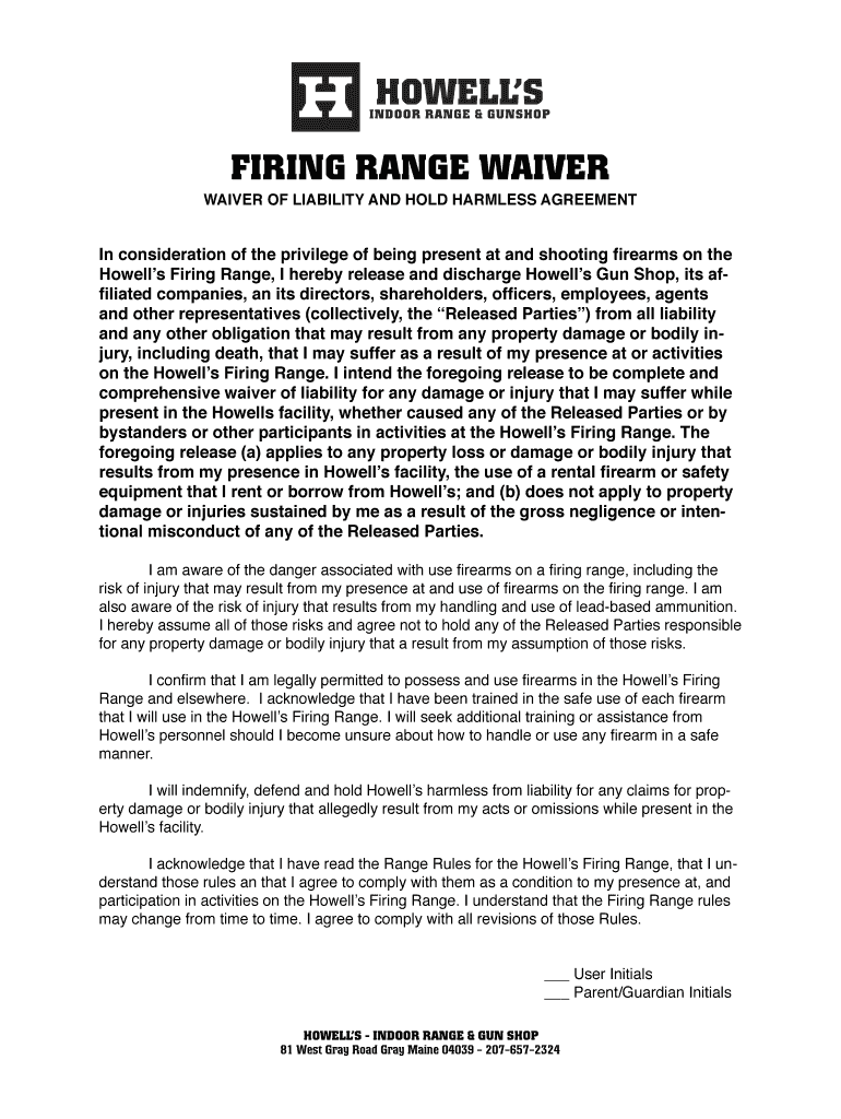 Howell's Firing Range Waiver - Blank Fillable Template | Fill Out ...
