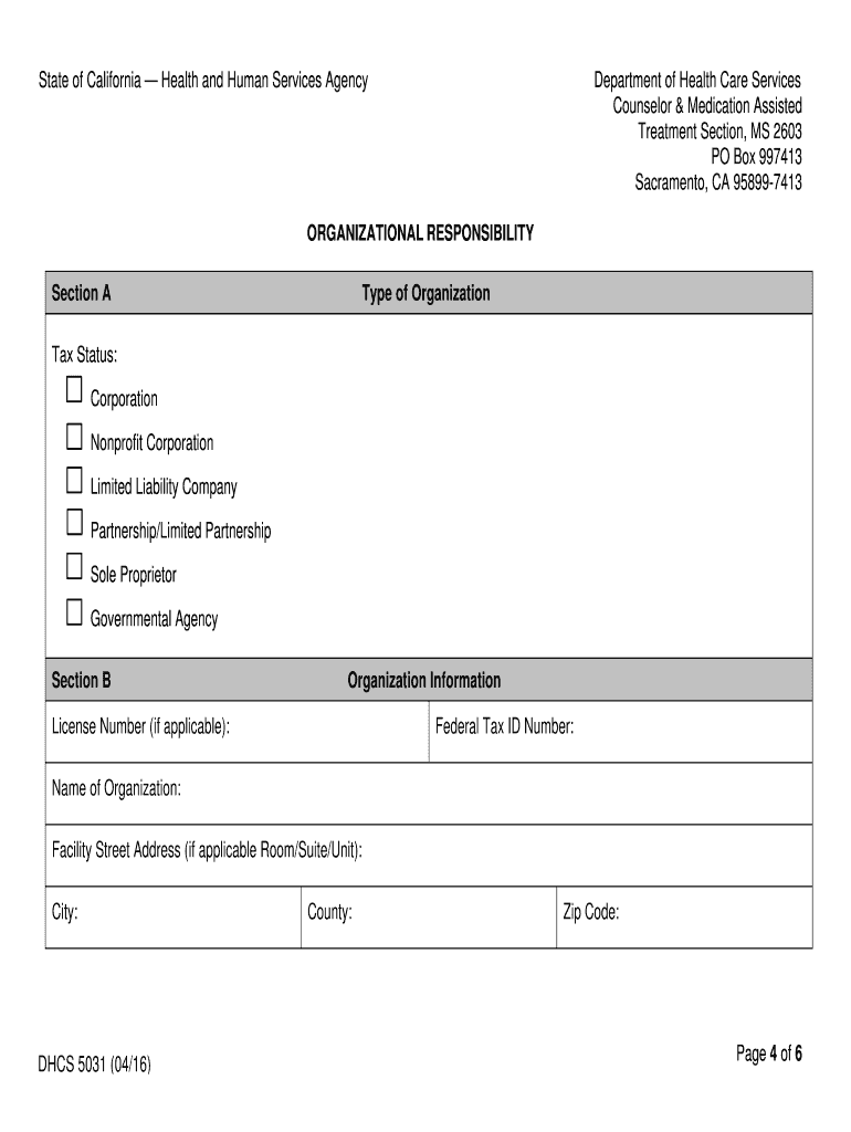 Fillable Online DHCS 5031 Organizational Responsibility. DHCS 5031 ...