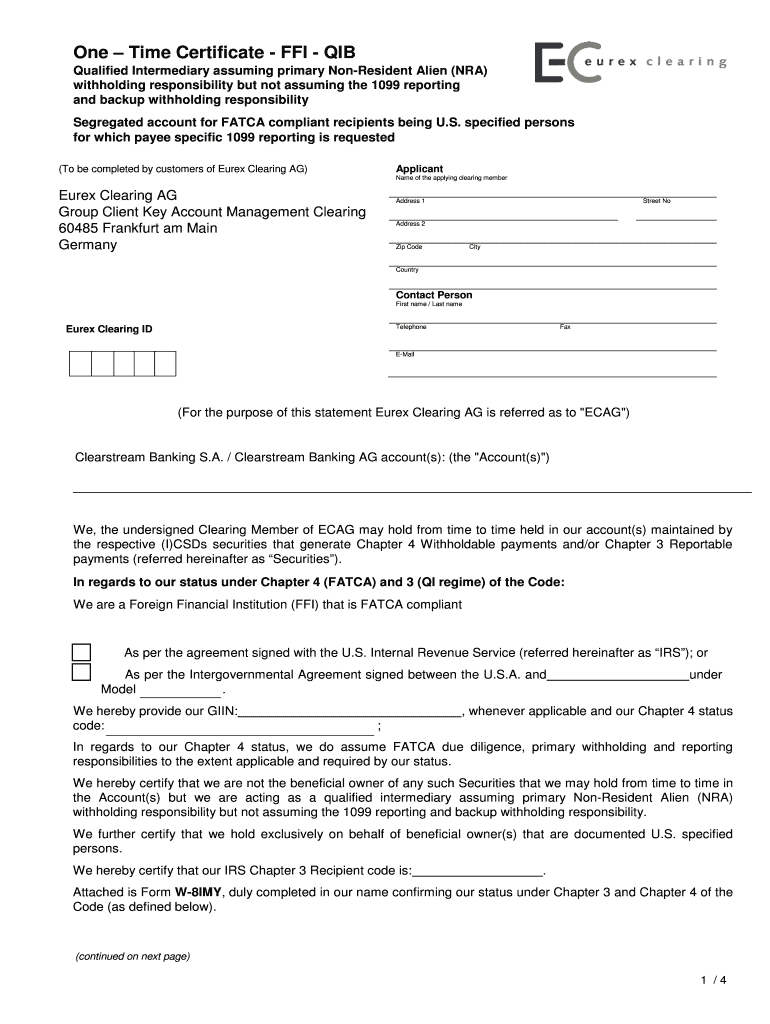Fillable Online One-Time Certificate - FFI - QIC or NQI Omnibus Account ...