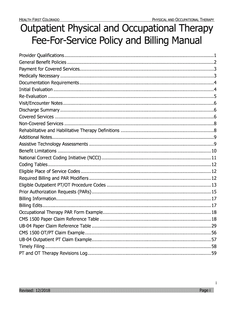 Fillable Online Outpatient Physical and Occupational Therapy Fee-For ...