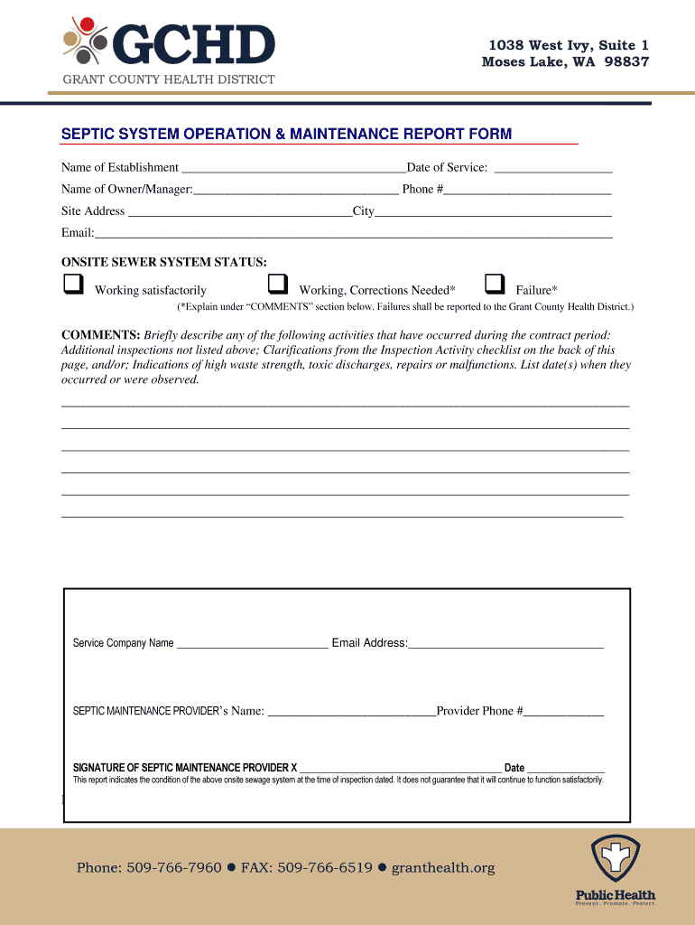 Fillable Online SEPTIC SYSTEM OPERATION & MAINTENANCE REPORT FORM Fax Email Print - pdfFiller