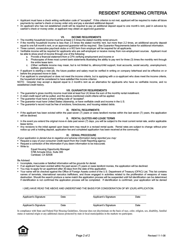 Fillable Online Nick Davis Apartments Rental Criteria Resident ...