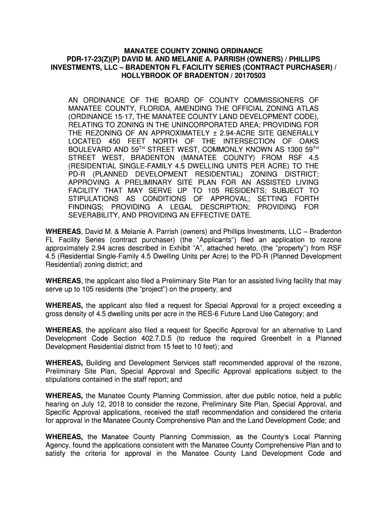 Fillable Online MANATEE COUNTY ZONING ORDINANCE PDR-17-23(Z)(P ... Fax ...